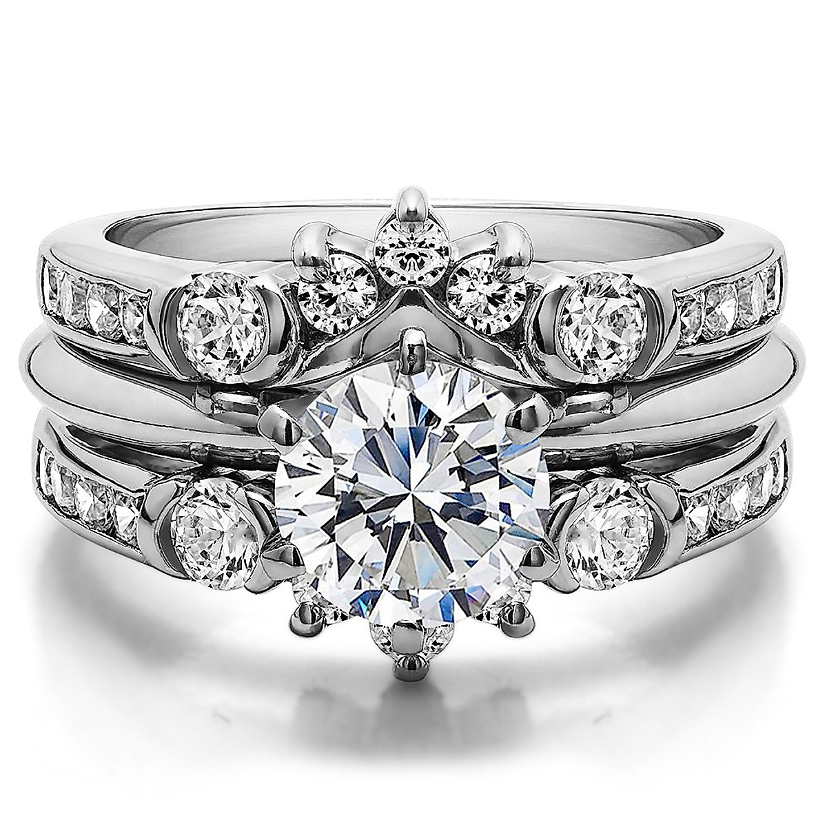 TwoBirch 1.01 Ct. Half Halo Prong and Channel Set Ring Guard in Sterling Silver with Cubic Zirconia (Size 6)