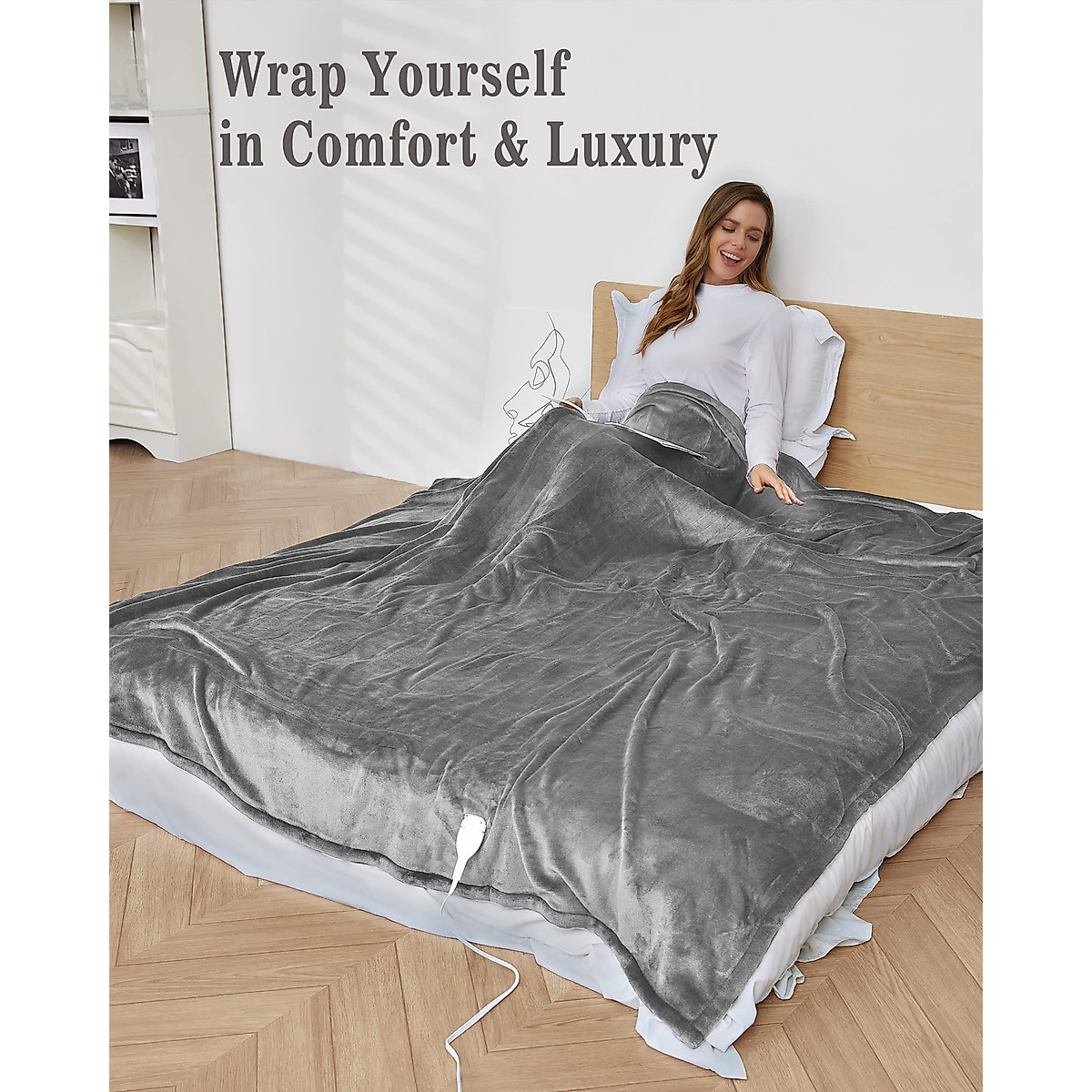 Heated Blanket 72'' x 84'' Full Size, Fast Heating Soft Flannel Blanket for Bed Full-Body Coverage 4 Heating Levels & 10 Hours Timer Settings, Machine Washable, Grey