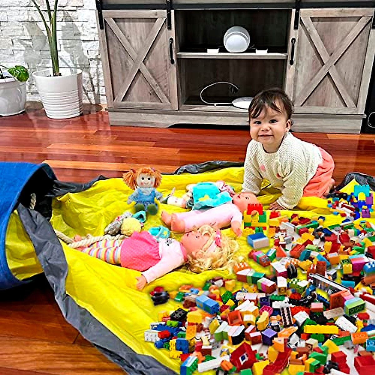 Nany Jeans Toy Storage Organizer and Play Mat for Kids - Collapsible XXL Toy Bag Storage Container for Building Bricks & Blocks - Toy Chest & Organizers with Drawstring Mat for Boys and Girls (Blue)