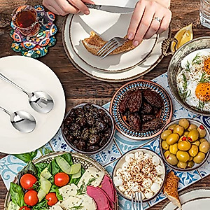 Wilzing 24 Pieces 8.5 Inch Serving Spoons Set Including 12 Serving Spoon and 12 Slotted Spoons Stainless Steel Buffet Serving Utensils for Christmas Kitchen Cooking Banquet, Mirror Polished, Silver