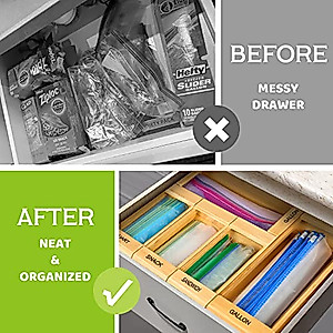 Barrenwood Ziplock Bag Organizer for Drawer - Bamboo Ziplock Bag Storage Organizer, Sandwich Bag Organizer Compatible with Ziploc, Solimo, Glad, Hefty for Gallon, Quart, Sandwich and Snack Size Bag (5 Packs)