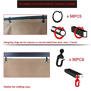 COZYVIDA Gazebo Privacy Curtains Sidewalls 4-Panels Universal Replacement for Patio, Outdoor Canopy, Garden and Backyard Khaki (Only 4 Pieces Curtain) (10' x 13')