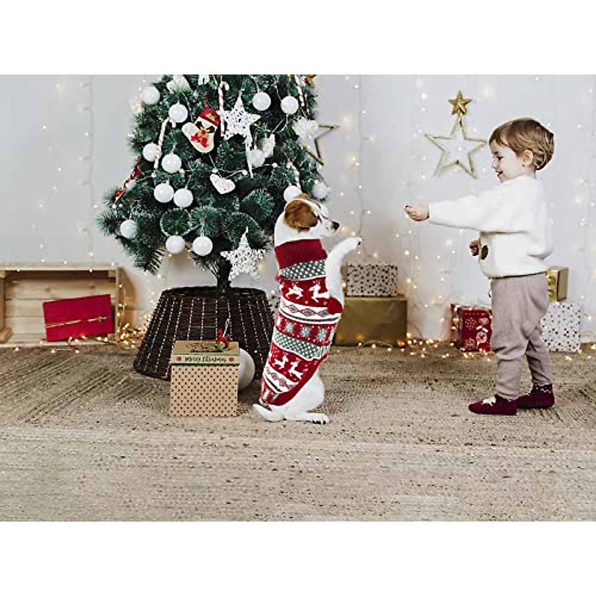 CooShou 2Pcs Dog Christmas Sweater Cat Christmas Sweater Cat Dog Knitwear Sweater Xmas Pet Clothes Winter Warm Reindeer Snowflake Merry Christmas Cat Sweaters for Small Medium Cats Dogs XXL