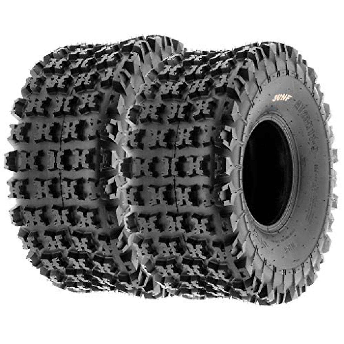 Set of 4 SunF 21x7-10 Front & 20x11-8 Rear ATV UTV Knobby Sport Tires,6 PR Tubeless A027