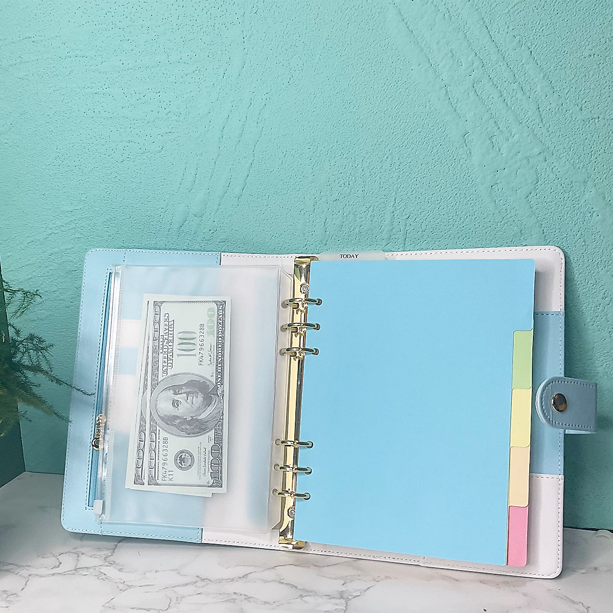 A5 6-Ring Planner kit with Planner Refill Inserts, Cash Pockets, Matched Labels, Christmas Gift Kit with Gift Box,Card and Pen 9.25 x 7.08'' (Harphia, 142B-Mint)