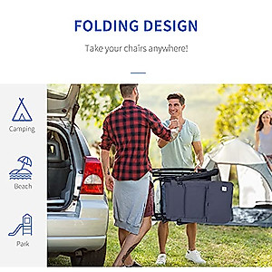 Outsunny 2 Piece Outdoor Rocking Chair Set, Patio Furniture Set with Folding Design, Armrests for Porch, Camping, Balcony, Navy Blue