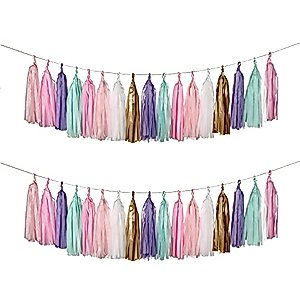 GUZON 30 PCS Tissue Paper Tassel DIY Party Garland Decor for All Events & Occasions(Unicorn Pastel)