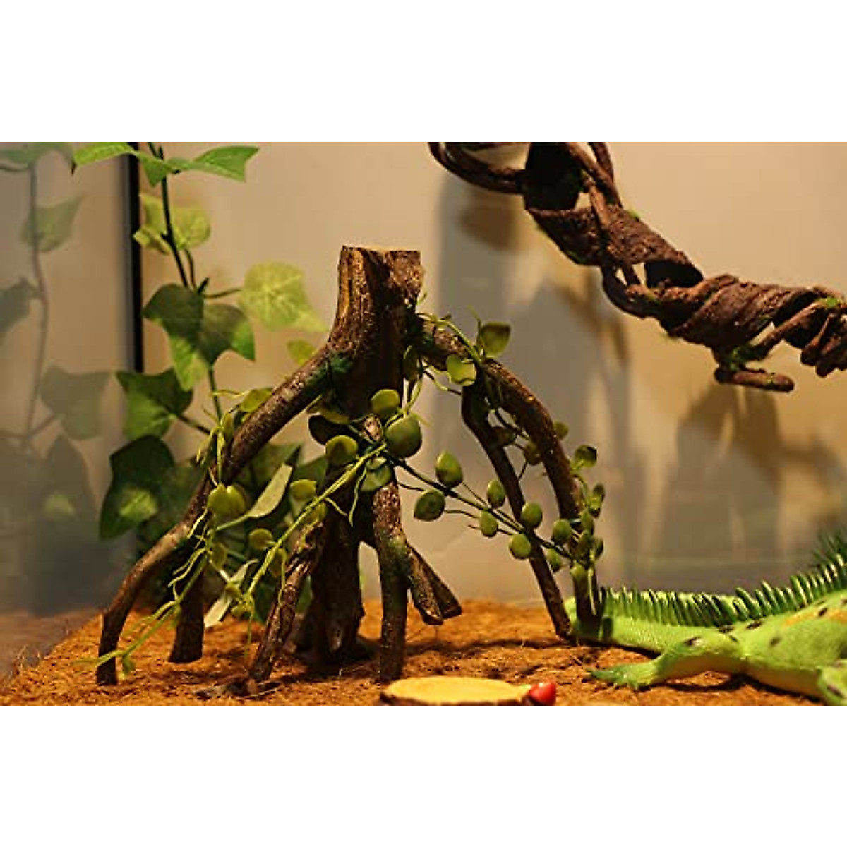 AQUA KT Reptile Corner Climbing Branch with Plant Snake Climb Tree for Bearded Dragon Lizard Hermit Crab Crested Gecko Leopard Chameleon Frog Terrarium Habitat