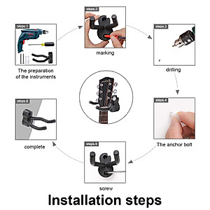 5pcs Guitar Hangers, Stands, Hooks, Holders, Wall Mount Display, For All Size of Guitar, Bass?Ukulele, Mandolin and Banjo (5-Brackets/pack)