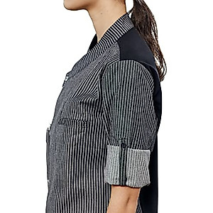 BE THE CHEF Asian Fit Performance 2 Colors Striped Crossover Collar Chef Coat Jacket with Cool Mesh Panels (Black, Medium)