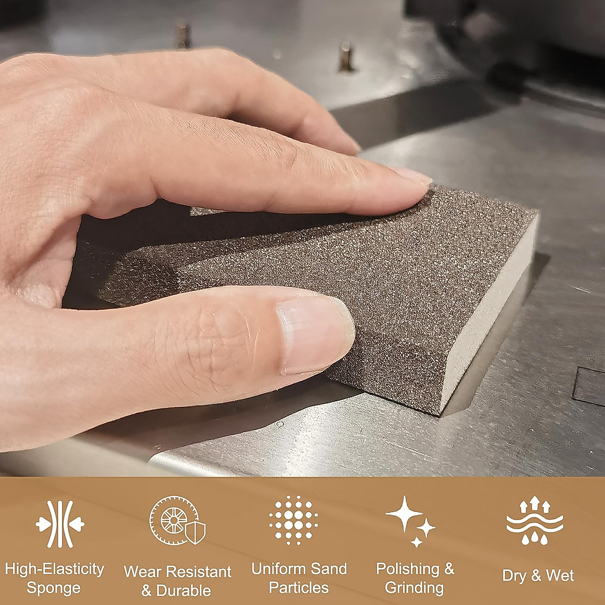 Tonmp 6 Pack 220 Grit Superfine Sanding Sponge, Washable and Reusable Great for Pot Brush Pan Brush Sponge Brush Glasses Sanding Wood Sanding Metal Sanding (220 Grit-6 Pack)