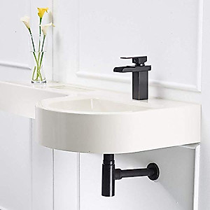 Bottle Trap Brass, Nicmondo 1 1/4 Round Bottle P-Trap Decorative Lavatory Basin Sink Waste Traps Drain Tube Kit Adjustable Height, Matt Black