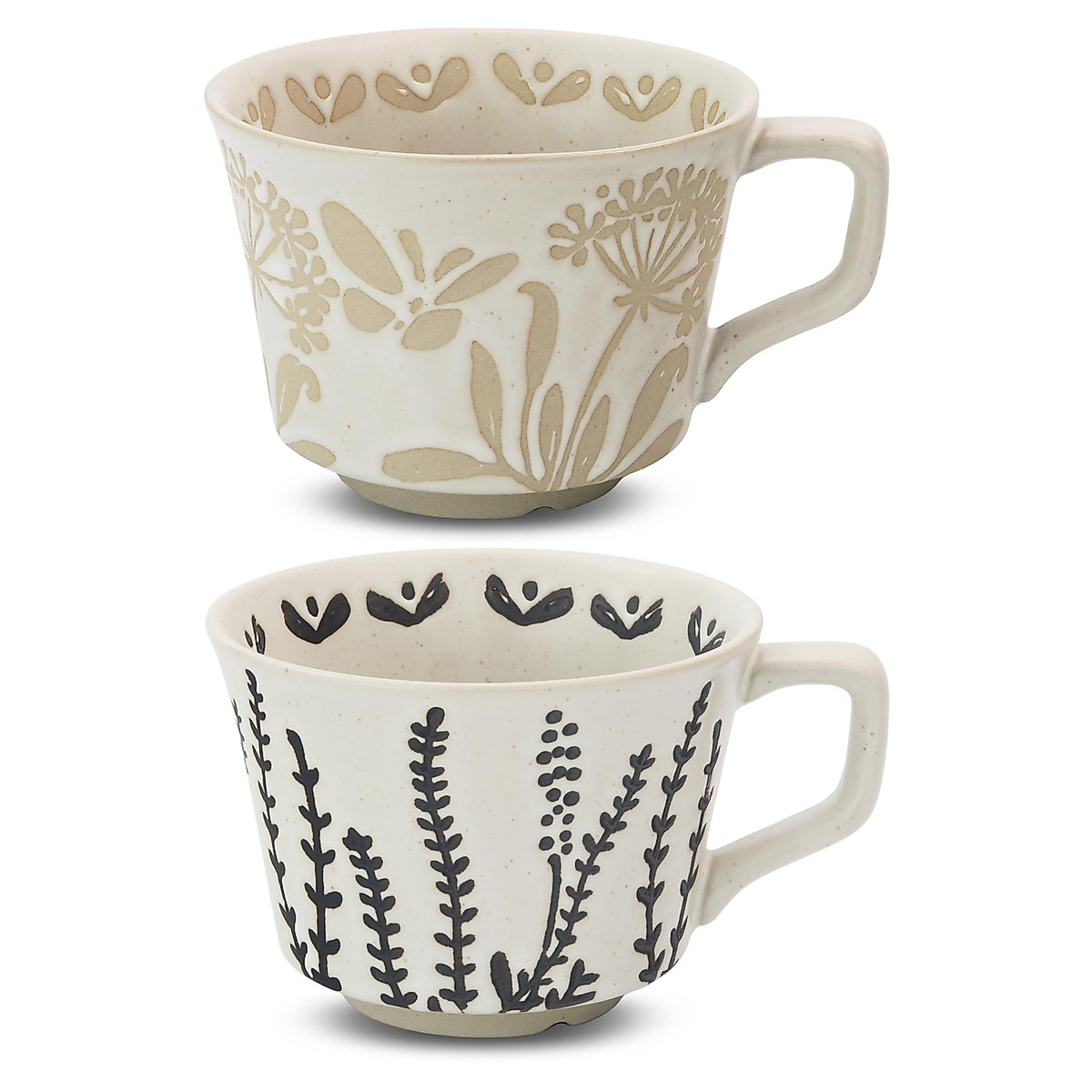 LINVIA Ceramic Coffee Mug Set of 2, 12 oz Novelty Unique Tea Cups with Big Handle, Couple Mugs for Mocha Latte Cappuccino Espresso, Best Gifts for Women and Men, Butterfly and Grass