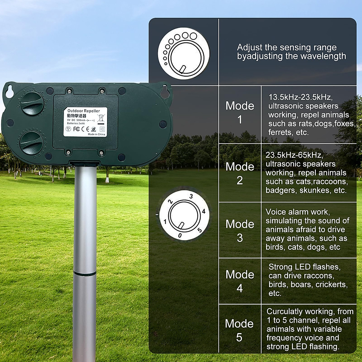 2024 Ultrasonic Animal Repellent, Upgraded Outdoor Cat Solar Powered Squirrels Deterrent with Motion Sensor,Sound,LED Flashing,Waterproof Deer Repeller,Animal Repellent for Dog Bird Skunk Rabbit