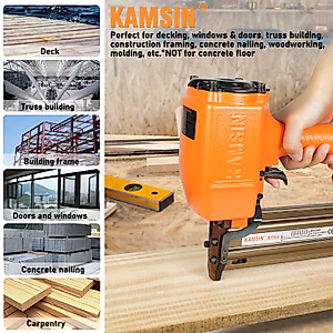 KAMSIN #ST64 14 Gauge Heavy Duty Pneumatic Concrete T Nailer Kit with 400 PCS Concrete T Nails, 3/4" to 2-1/2"(18-64mm) Leg Air Power Concrete Nails Gun Woodworking Brad Nailer Gun