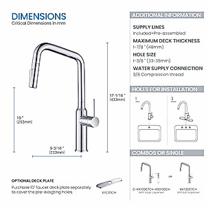 KIBI Macon Single Handle Pull Down Faucet for Kitchen Sink with Soap Dispenser | Solid Brass High Arc Faucet Spout | 360 Degree Swivel Kitchen Faucet with Pull Down Sprayer | Chrome Finish (KKF2007)