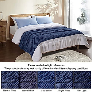 PHF Cooling Waffle Blanket, Queen Size, Lightweight, 60% Rayon from Bamboo & 40% Cotton, Breathable, Ultra Soft & Luxury, 90"x90", Blue