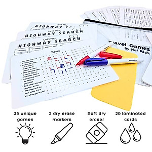 Travel Games For Families: Highway Game, 36 Unique Games, Reusable Laminated Cards with Dry Erase Markers, Kid Scavenger Hunt Game, Multiplayer Games for Kids, Car and Airplane Approved