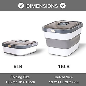 EassyHoo Dog Food Storage Container, 13lb Airtight Pet Food Container for Pets, Foldable Food Storage Bin for Cat Food and Bird Feed, Grey