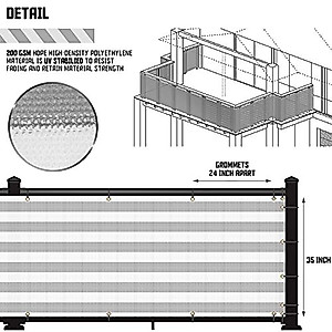 TANG SunShades Depot 35" x 10' White & Grey Stripes Balcony Privacy Screen Fence Windscreen for Porch Deck Outdoor Backyard Patio Balcony to Cover Sun Shade UV-Proof fits Perfectly on 3'x10' Fence