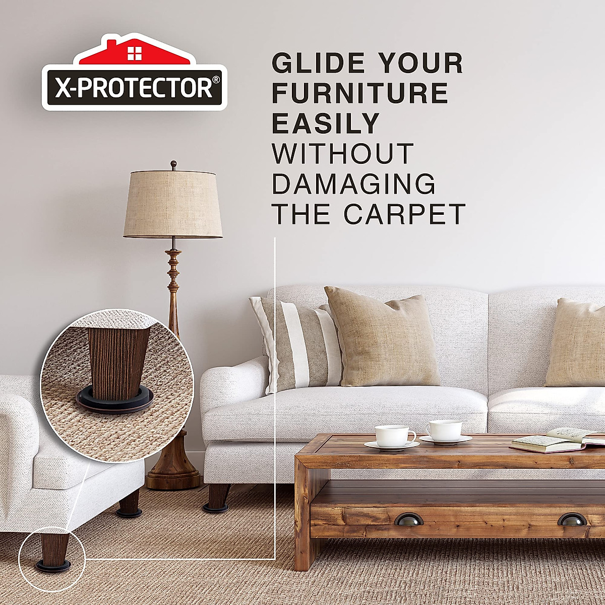 Furniture Sliders for Carpet X-PROTECTOR 8 PCS 4 3/4" - The Best Heavy-Duty Moving Pads - Sliders for Furniture with Unique Design. Move Your Furniture Easily with Furniture Sliders for Carpets!