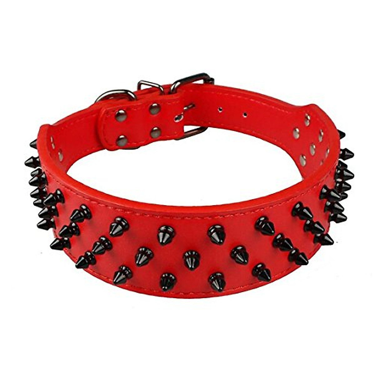 Benala 2" Black Leather Dog Collars Cool Spiked Studded Pet Dog Collar for Medium Large Dogs Pitbulls Mastiff Bully