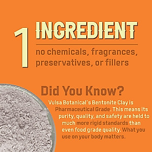 Vulsa Bentonite Clay Powder - Calcium Bentonite Clay Food Grade Organic for Acne Face Mask, Body Detox, Hair and Mud Bath - Natural, Healing & Pure Green Clay - Edible for Internal or External Use