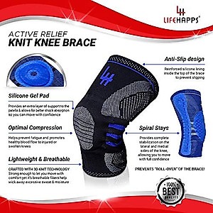 Active Relief Knee Brace by Lifehapps - Patella Knee Support Compression Sleeve with Side Stabilizers for Arthritis Joint Pain, Meniscus Tears, ACL, MCL Injuries, Exercise, Running (3XL, Black)