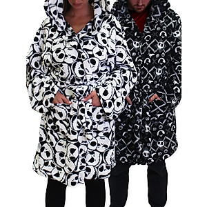 The Nightmare Before Christmas Jack Skellington Adult Plush Hooded Fleece Robe (Small/Medium, White)