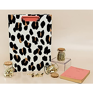 Kate Spade New York Leopard Print Clipboard Folio with Low Profile Clip, Professional Padfolio Includes Lined Notepad, Pen Loop, and Pocket, Forest Feline