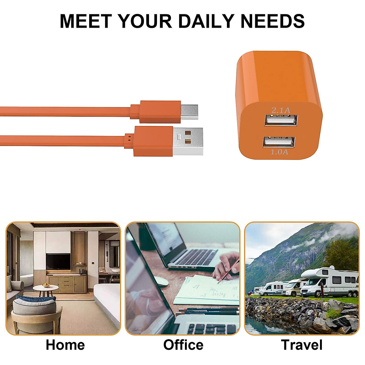 Xivip Replacement Charge 4 Charging Cord Charger Adapter Compatible with JBL Charge 4, JBL Charge 5, JBL Flip 4, JBL Flip 5, JBL Pulse 4, JR POP, Endurance Peak Wireless Speakers, Orange, 3.3ft