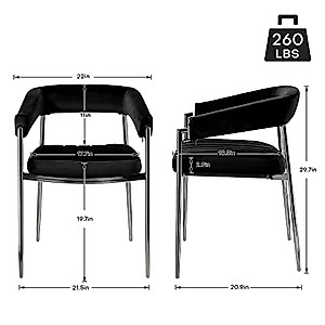 Bekrvio Dining Chairs Set of 2 Kitchen Dining Room Chairs with Arms and U-Shape Backrest, Mid Century Modern Living Room Accent Chair, Velvet Upholstered Kitchen Chairs with Metal Chrome Legs, Black