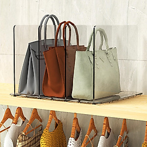 frtzal Purse Organizer for Closet, Shelf Dividers for Closet Organization Adjustable Plastic Handbag Organizers for Closets Purse Storage Organizer (4 layers Tra)