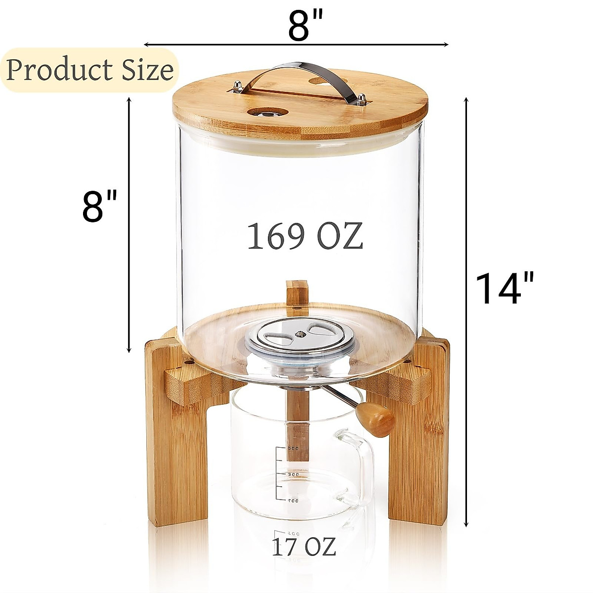 Tlence 5L Glass Rice Dispenser, Cereal Container with Bamboo Stand, Large Airtight Food Storage Bin, Rice Organization Tank with Measuring Cup for Grain Coffee Beans Dry Food