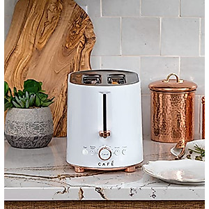 Café Express Finish 2-Slice Toaster | Extra-Wide Slots, Extra Lift for Waffles, Pastries, Texas Toast & More | 4 Pre-Set Functions, 8 Shade Options | Countertop Kitchen Essentials | Matte White