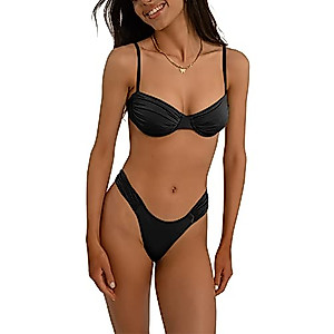 Hatant Bikini Sets for Women Two Piece Swimsuit High Waisted Bikini Adjustable Swim Suit Spaghetti Straps Bathing Suit Pleated Women Sexy Athletic Sports Swimsuit HS-M A-black