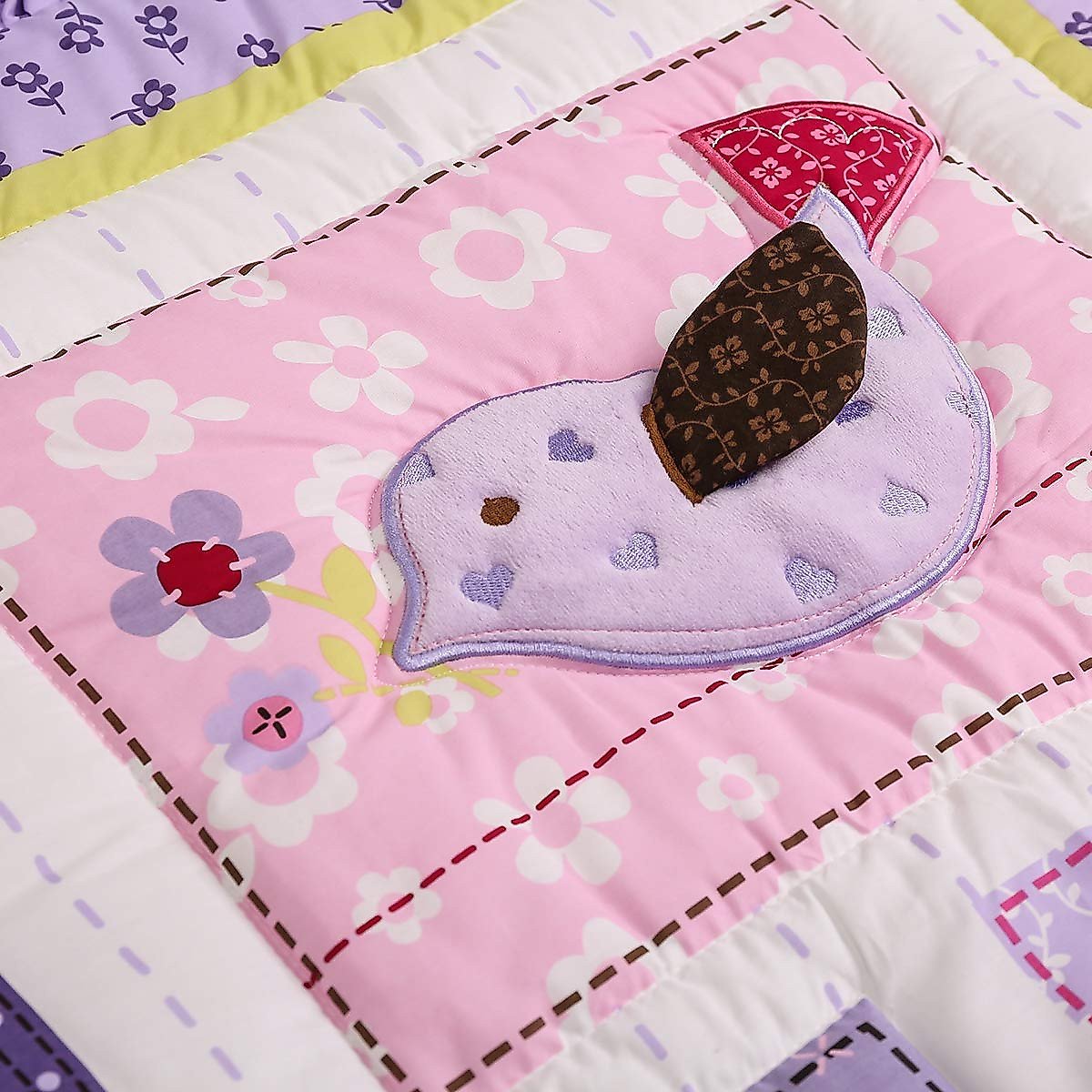 7 PCs Purple Embroidery Elephant Birds Nursery Crib Bedding Set Baby Girl Gift Idea, (CM-PEB7CS001)