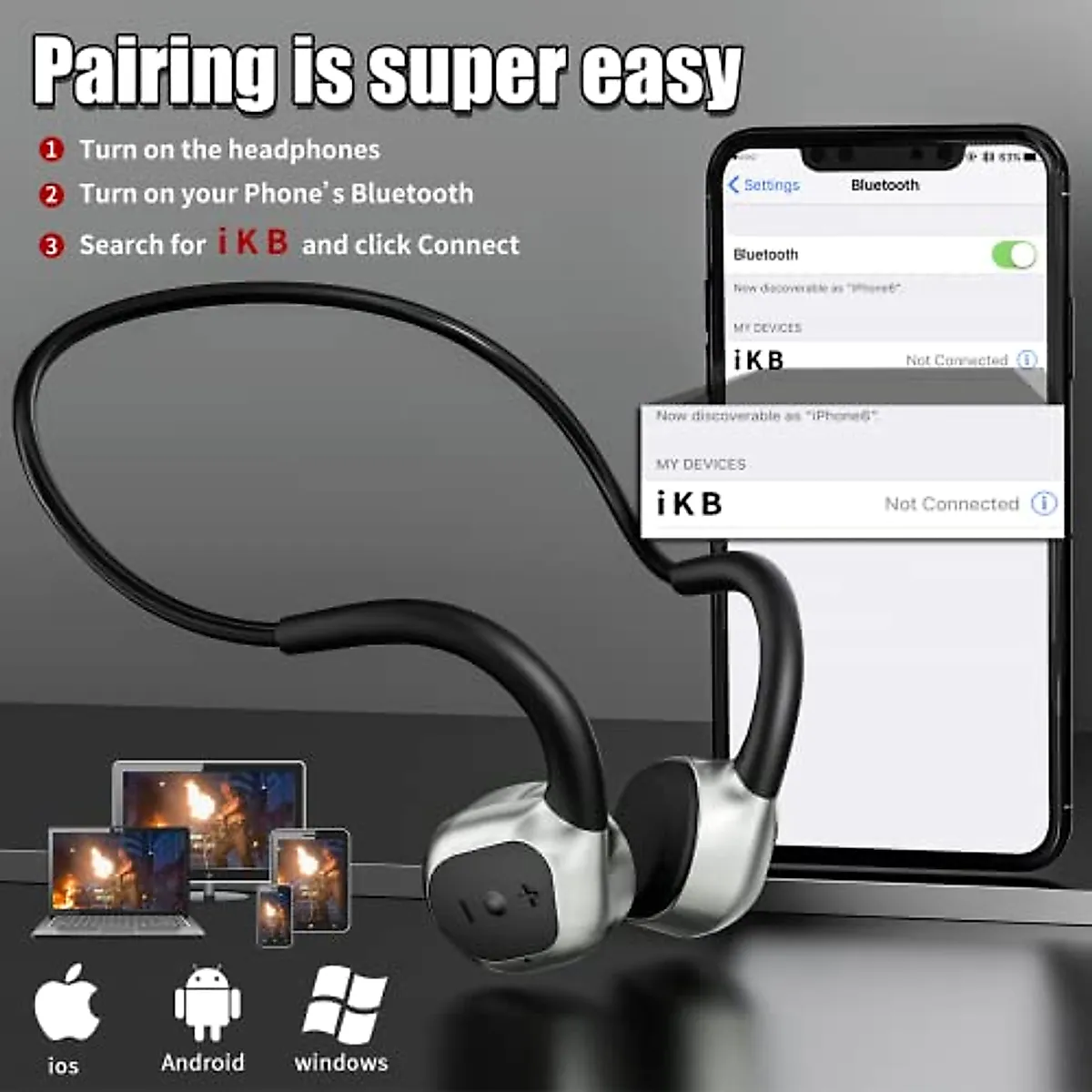 idudu Bone Conduction Headphones Bluetooth Open Ear Sport Headphones Wireless Earphones for Cycling & Running Workout