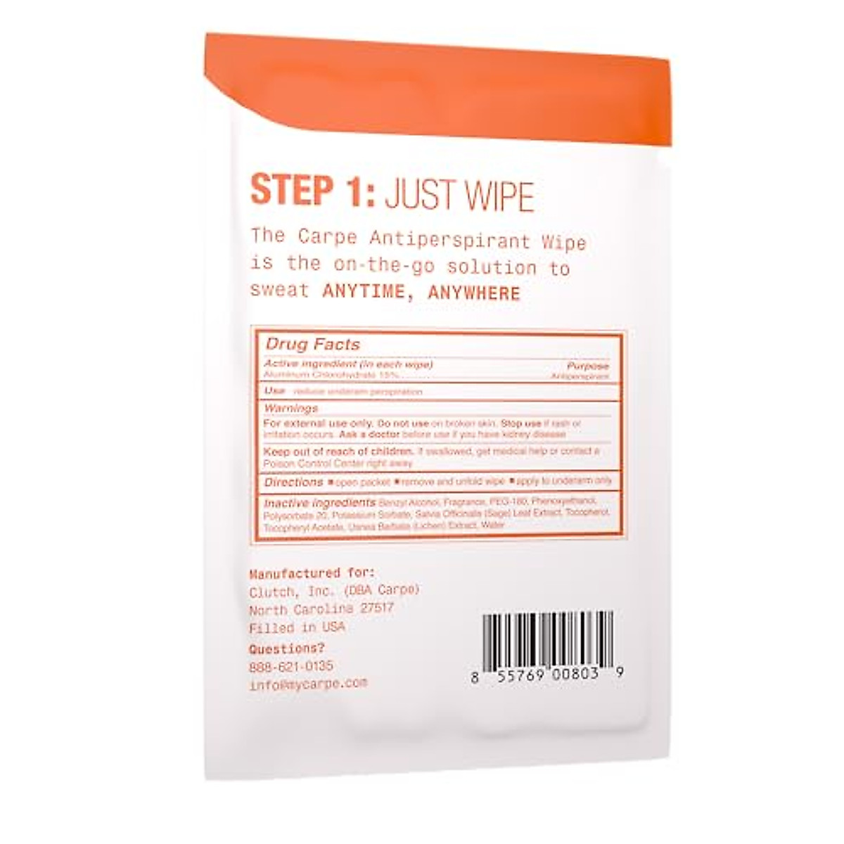 Carpe Antiperspirant Underarm Wipes for Sweat Blocking, Deodorizing, and Cleansing When You’re On the Move - 15 Residue Free, Individually Wrapped Wipes - Clean and Refreshing Scent