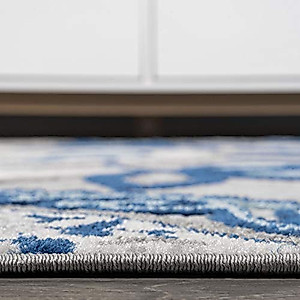 JONATHAN Y AMC102C-28 Julien Paisley High-Low Indoor Outdoor Area-Rug Bohemian Floral Easy-Cleaning High Traffic Bedroom Kitchen Backyard Patio Porch Non Shedding, 2 X 8, Blue/Light Gray