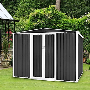 SOLAURA 8'x6' Outdoor Vented Storage Shed Garden Backyard Tool Steel Cabin (Grey)