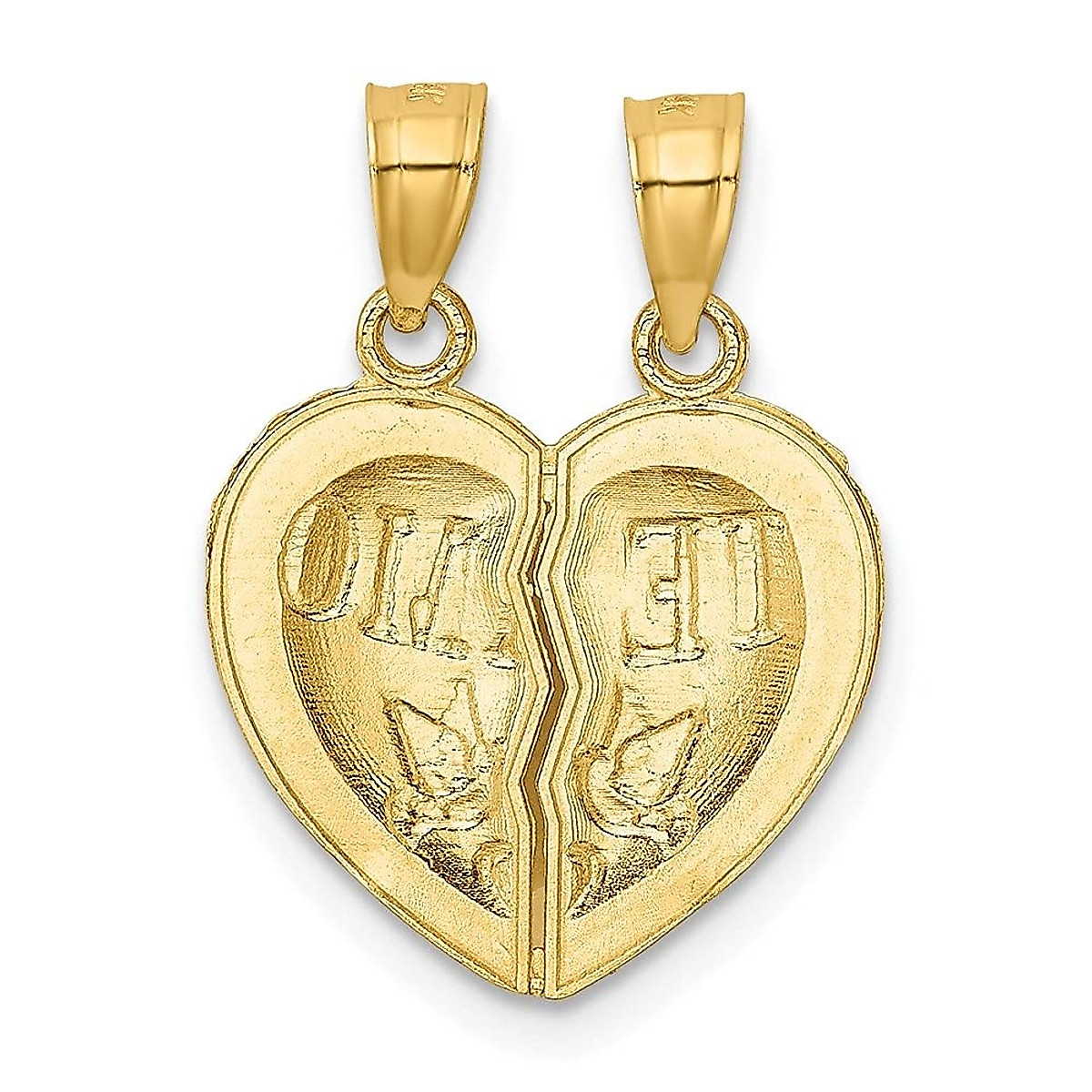 Diamond2Deal 14k Yellow Gold Break Apart Diamond-cut TE AMO Heart Pendant Fine Jewelry for Women (L- 21.4 mm, W- 15.6 mm)