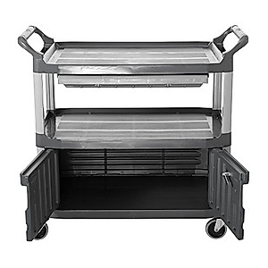 Rubbermaid Commercial Xtra Instrument and Rolling Utility Cart, Gray, with Drawer and Cabinet, for Service Restaurant Hospitality 300 lbs