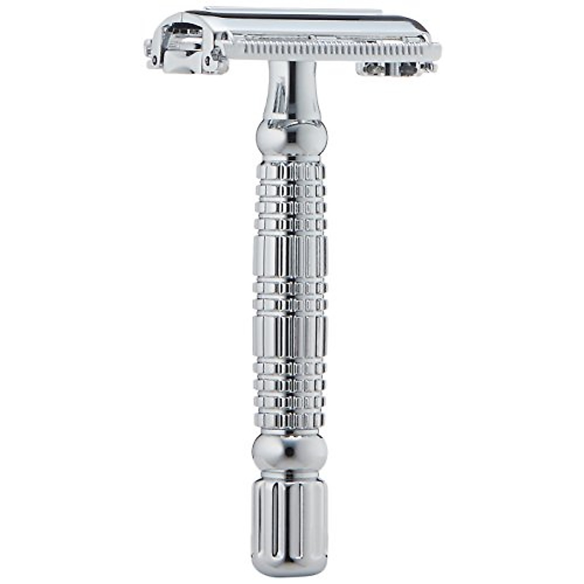 Olivina Men Safety Razor + 5 Stainless Steel Blades, Chrome Handle, 6-Piece Set