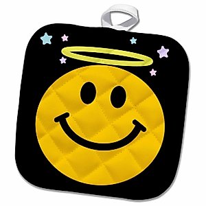3D Rose Happy Squares Pattern Rainbow Smiley Face Hearts Cute Multicolored Love Pot Holder, 8 x 8, Multiple Color