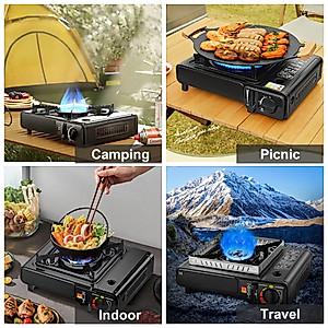 Portable Camping Stove, Propane and Butane Dual Fuel Camping Stove, Including Electronic Ignition, Brass Burner, Suitable for Camping and Hiking | Emergency Cooking Stove