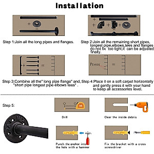 5 tier Industrial Wall Mount Iron Pipe Shelf Shelving Bracket Vintage Retro Ceiling Hung shelf DIY Open Bookshelf Storage for office Room Kitchen (2PcsX5Tier,70" Tall,12"deep,Hardware Only)