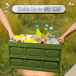 Renook Foldable Storage Bin with Lid, 50L Collapsible Plastic Storage Crate with Cutting Board, Lidded Stackable Storage Box Container for Home Organizing, Garage Storage