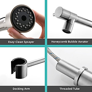 Kicimpro Faucet for Kitchen Sink, Commercial Kitchen Faucet with Pull Down Sprayer Brushed Nickel Spring Single Handle High Arc Stainless Steel Kitchen Bar Sink Faucet 1 Hole Or 3 Hole Compatible