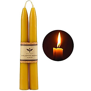 DEYBBY Beeswax Taper Candles, Pure Organic Dripless Smokeless Candle Set,8 Hours Burning